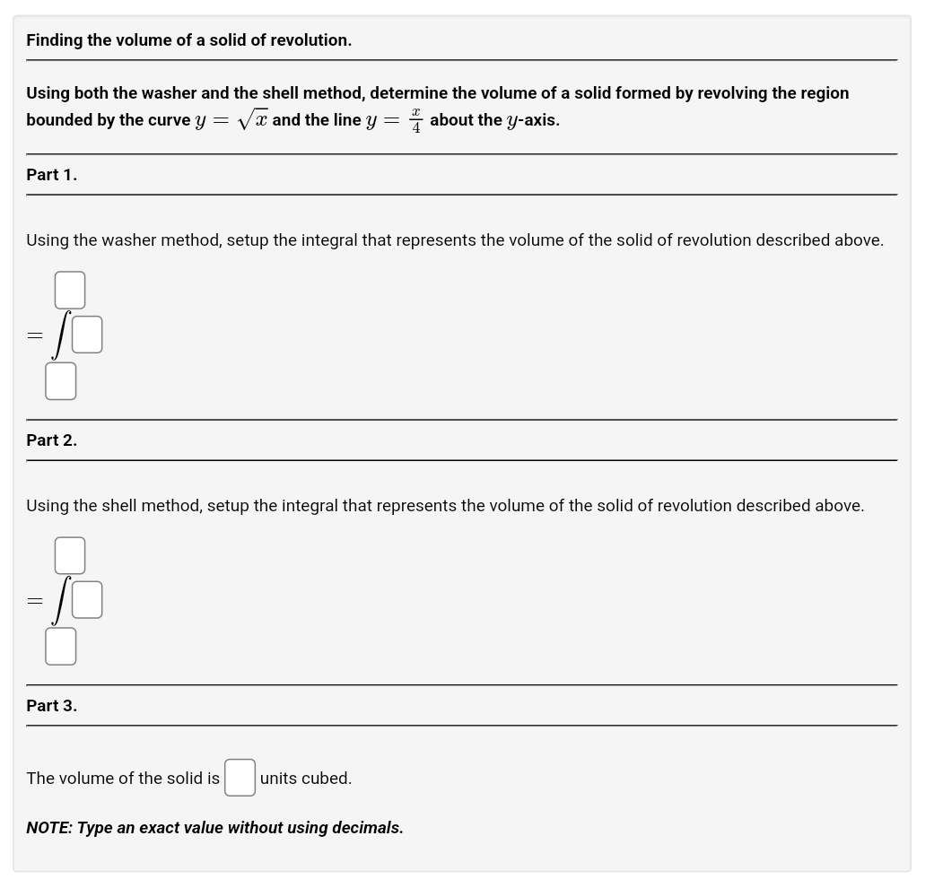 Solved Using both the washer and the shell method, determine | Chegg.com