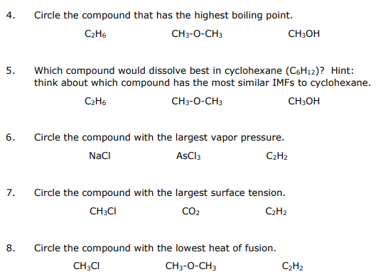 Solved Circle the compound that has the highest boiling | Chegg.com
