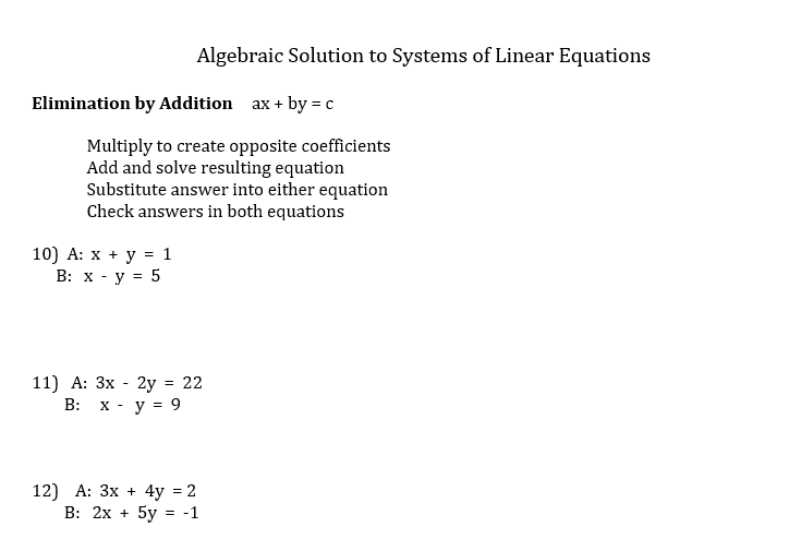 Solved Algebraic Solution to Systems of Linear Equations | Chegg.com