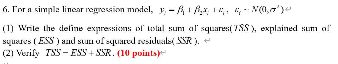 Solved 6. For a simple linear regression model, | Chegg.com