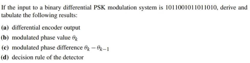 Solved If the input to a binary differential PSK modulation | Chegg.com
