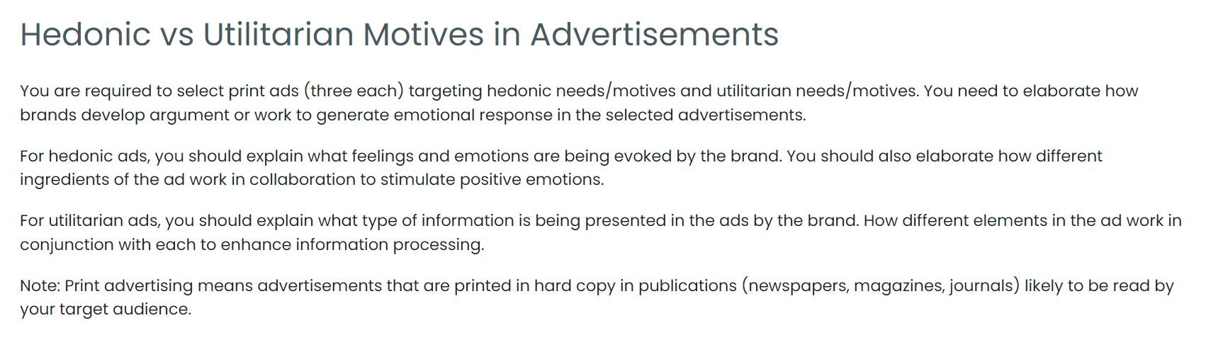 Solved Hedonic vs Utilitarian Motives in Advertisements You | Chegg.com