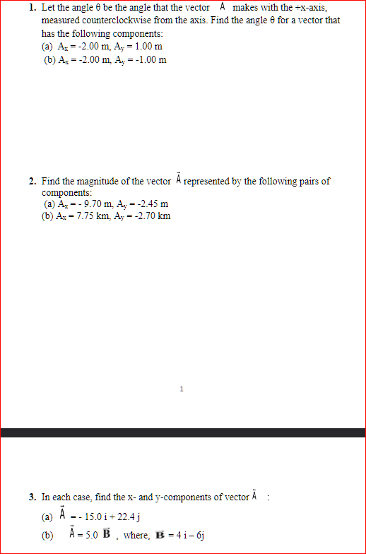 Solved 1. Let the angle be the angle that the vector A makes | Chegg.com