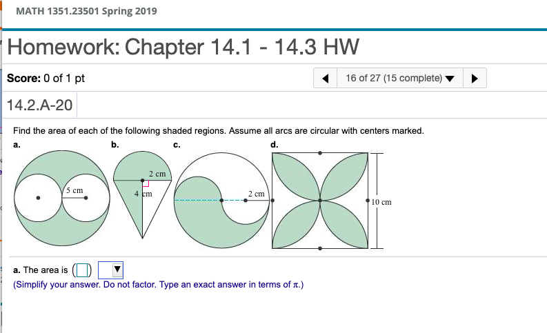 Solved MATH 1351.23501 Spring 2019 Homework: Chapter 14.1 | Chegg.com