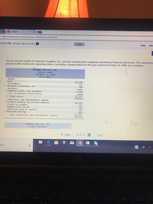 Solved x Conec https/ aded HW-Acctg chgs & errors | Chegg.com