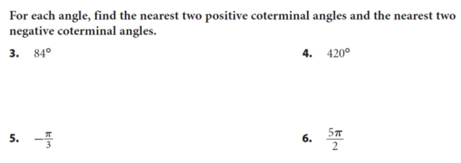 Solved For each angle, find the nearest two positive | Chegg.com