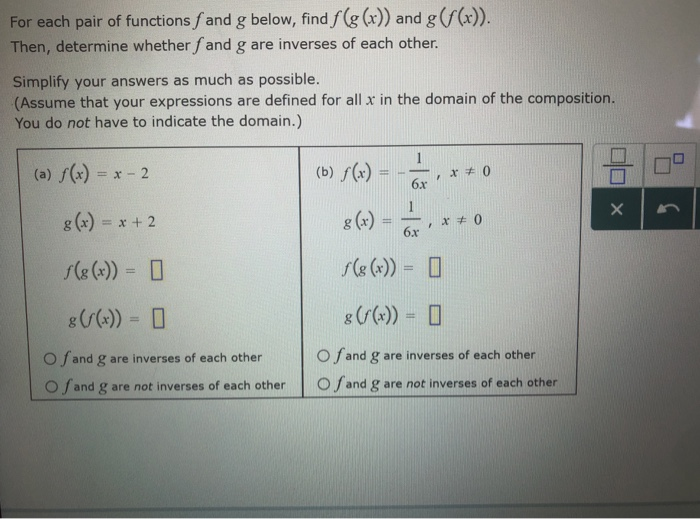 Solved For each pair of functions fand g below, findfg (r)) | Chegg.com
