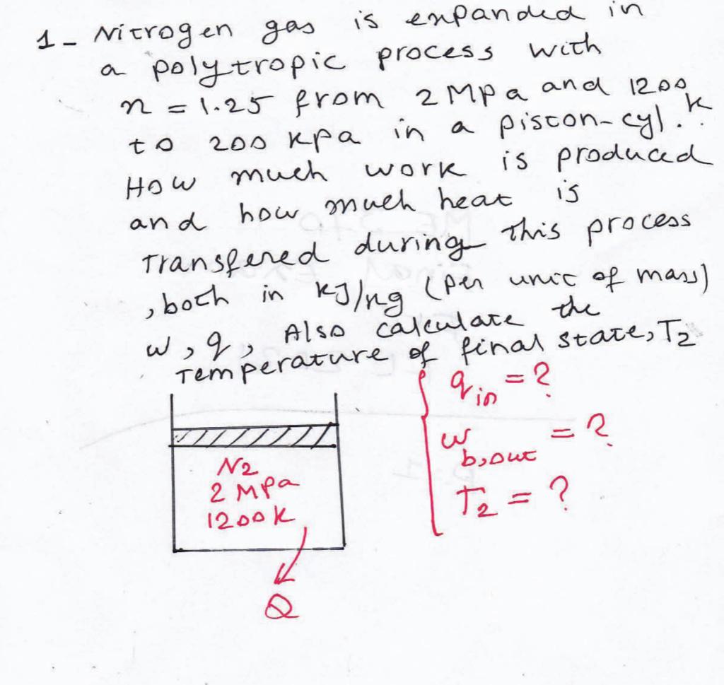Solved a to 1 Nitrogen gas is enpanded in polytropic process | Chegg.com