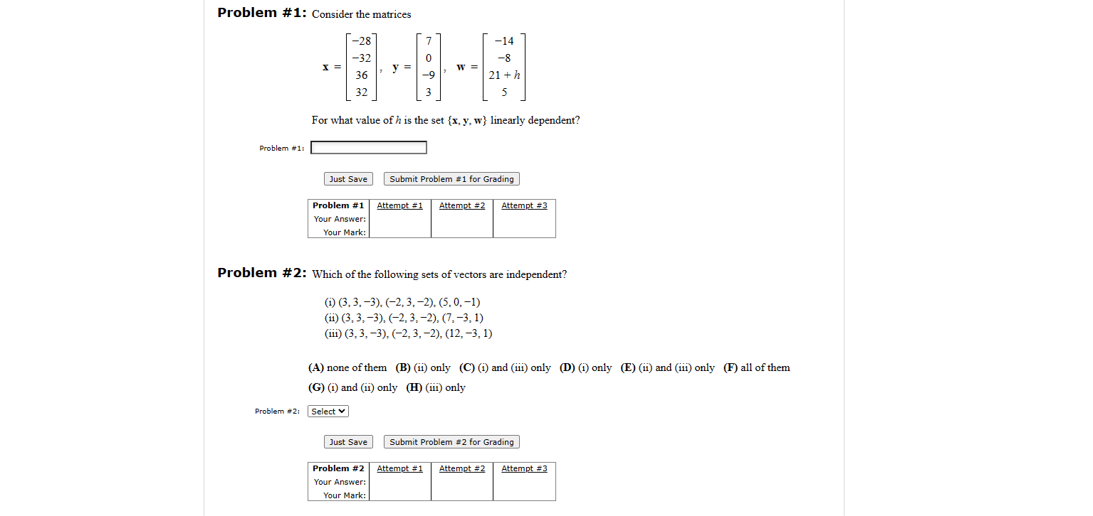 Solved Problem \# 1: Consider the matrices | Chegg.com