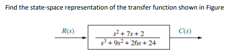 Solved Find The State Space Representation Of The Transfer