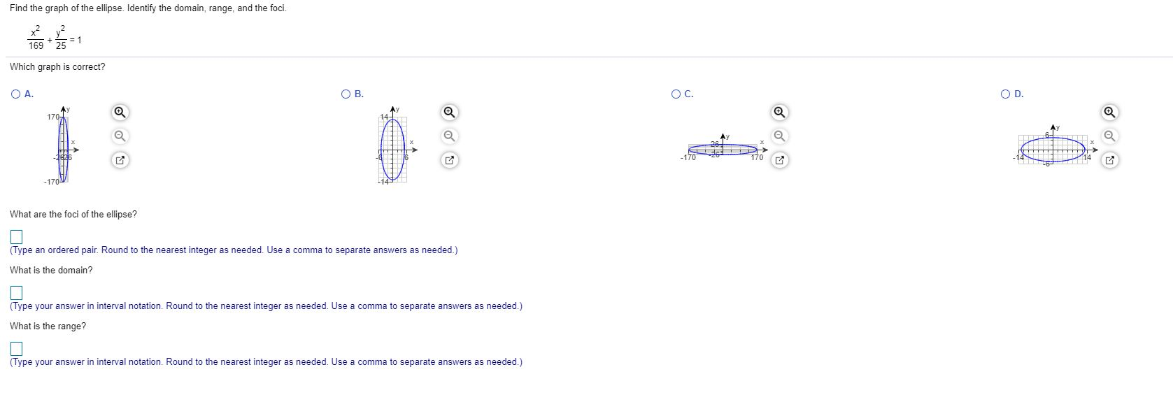 Solved Find the graph of the ellipse. Identify the domain, | Chegg.com