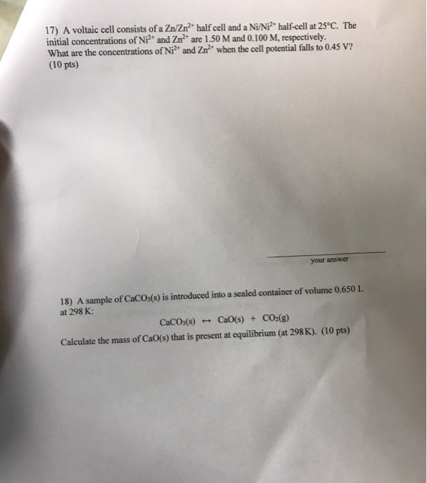 Solved 17) A voltaic cell consists of a ZnZ㎡+ half cell and | Chegg.com