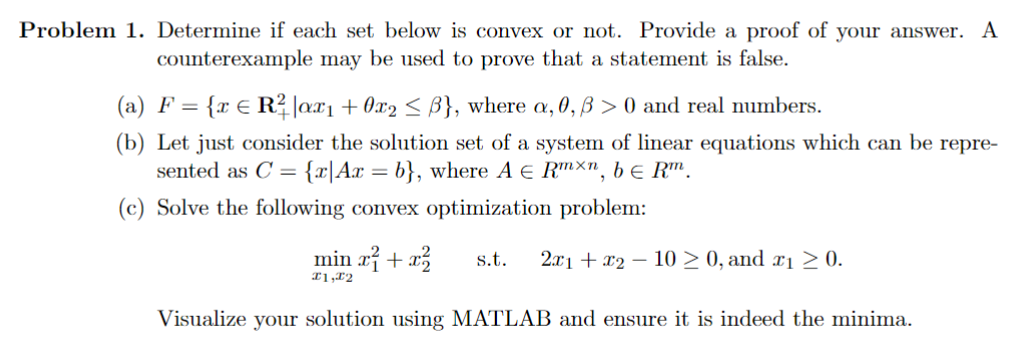 Solved oblem 1. Determine if each set below is convex or | Chegg.com