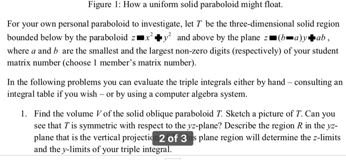 Solved PROJECT QUESTION: Archimedes' Floating Paraboloid | Chegg.com
