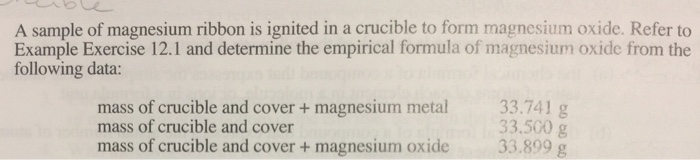 Solved A sample of magnesium ribbon is ignited in a crucible | Chegg.com
