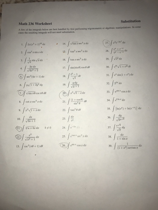 Solved Substitution Math 236 Worksheet below are best | Chegg.com