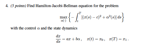4. (5 points) Find Hamilton-Jacobi-Bellman equation | Chegg.com