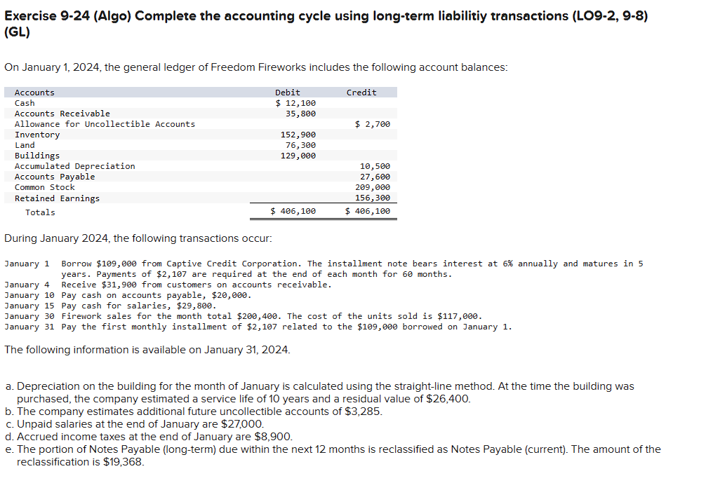 Solved Exercise 9-24 (Algo) Complete the accounting cycle | Chegg.com