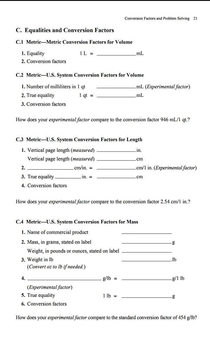 Solved C. Equalities and Conversion Factors C.1 | Chegg.com Solved C. Equalities and Conversion Factors C.1 | Chegg.com