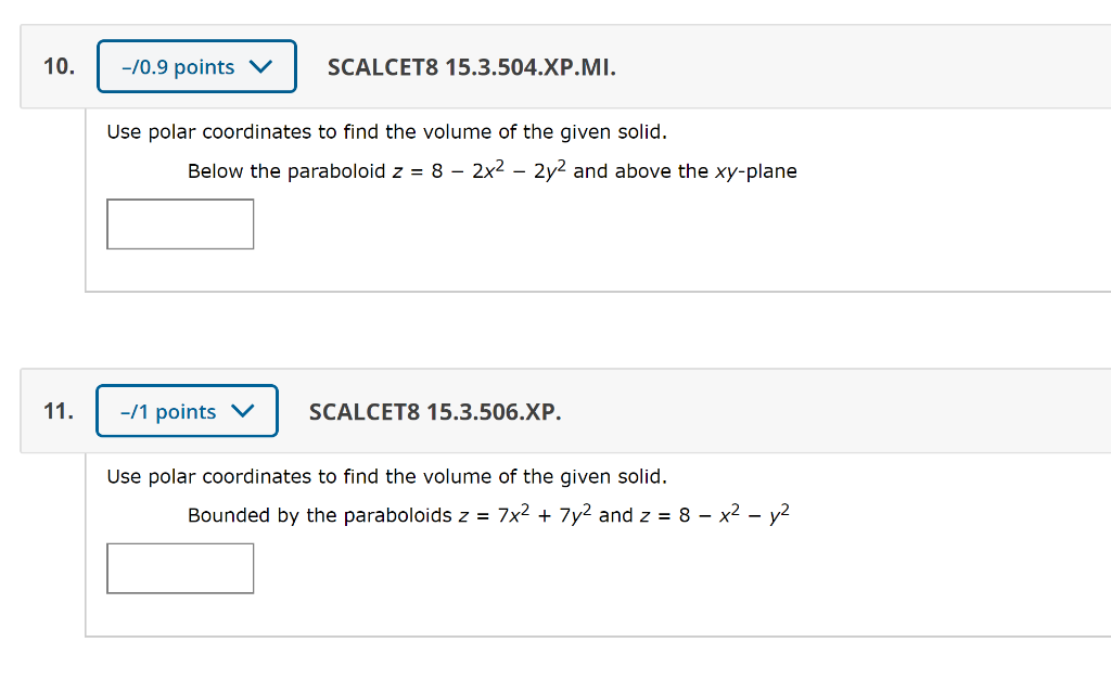 Solved 10. -10.9 points v SCALCET8 15.3.504.XP.MI. Use polar | Chegg.com