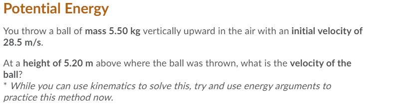 Solved Potential Energy You throw a ball of mass 5.50 kg | Chegg.com