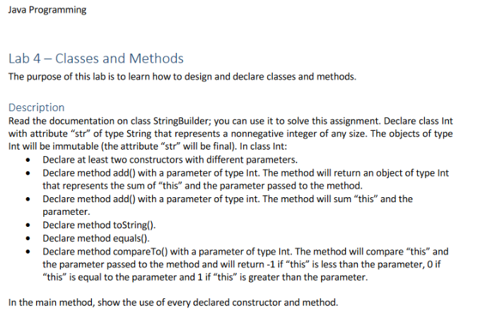 Solved Java Programming Lab 4 - Classes and Methods The | Chegg.com