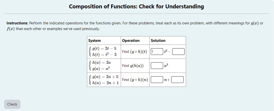 Solved Composition of Functions: Check for Understanding | Chegg.com