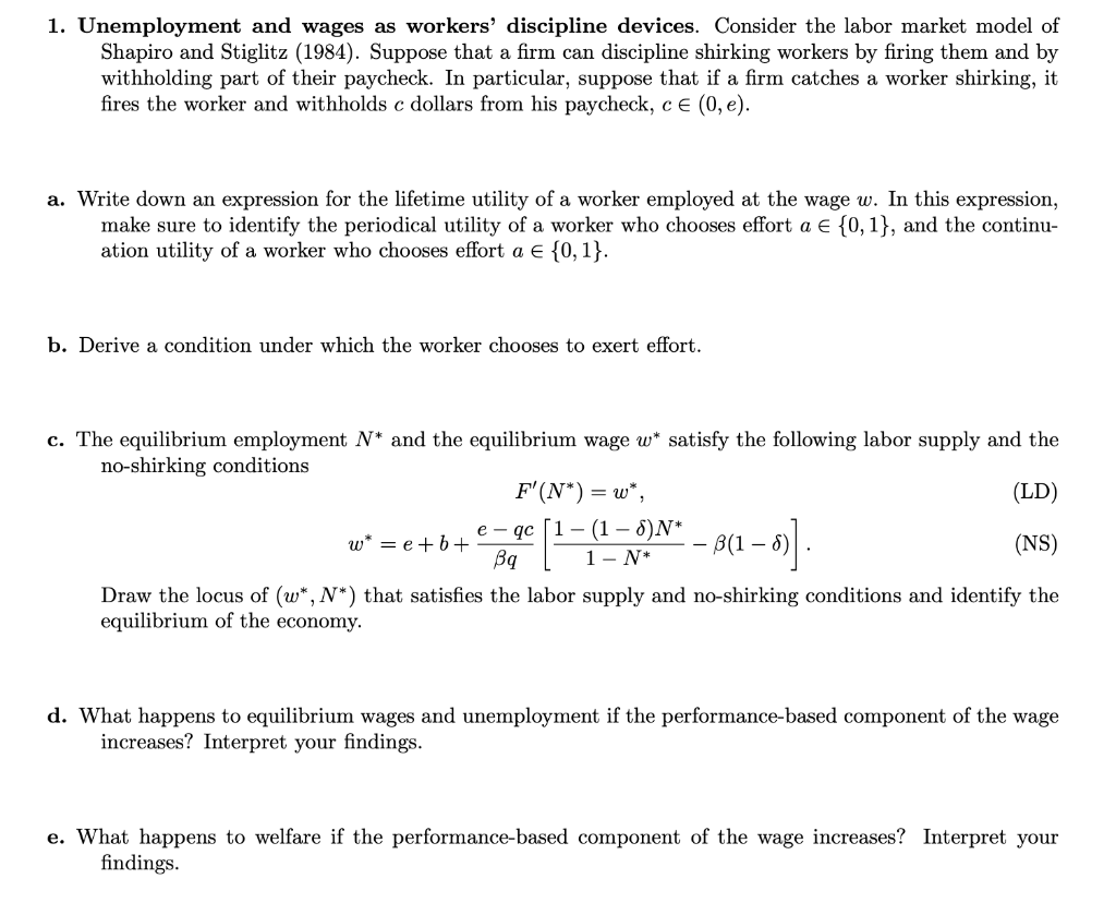 1. Unemployment and wages as workers' discipline | Chegg.com