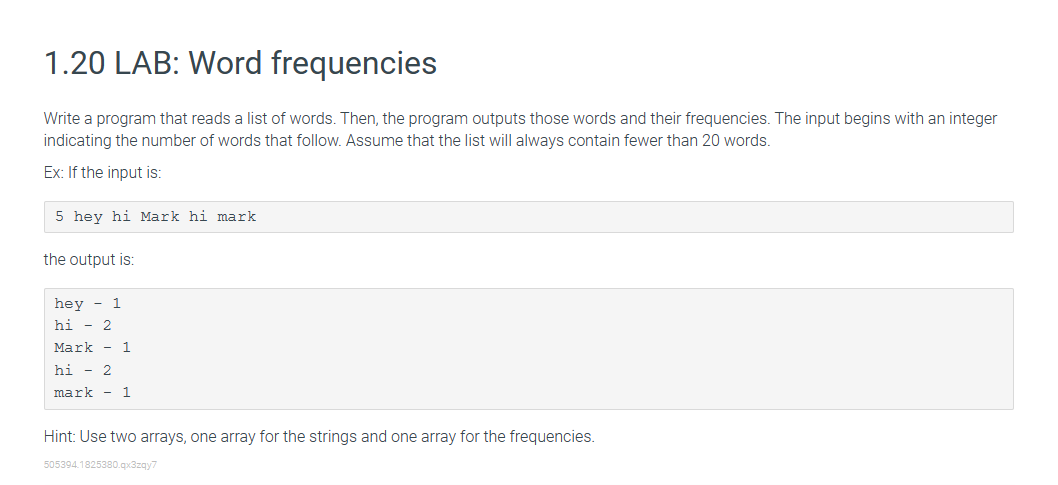 Solved 1.20 LAB: Word trequencies Write a program that reads | Chegg.com