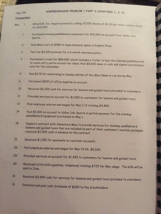 Solved COMPREHENSIVE PROBLEM 1 PART A (CHAPTERS 1, 3, 4) | Chegg.com