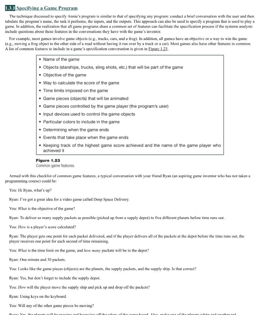 Solved 1.3.1 Specifying a Game Program The technique | Chegg.com