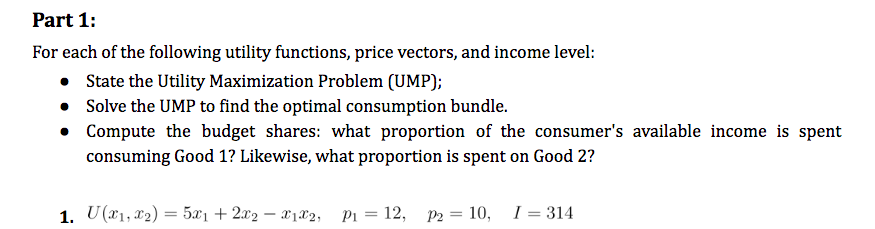 Solved For Each Of The Following Utility Functions Price