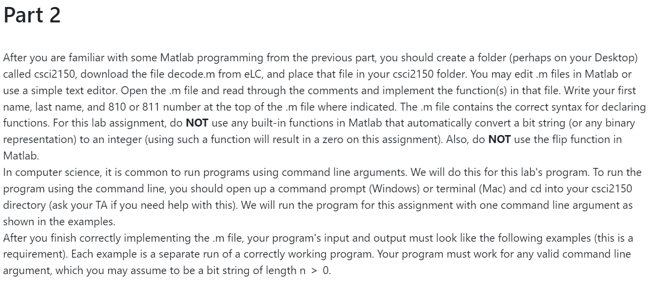 Decode function for Matlab without using functions | Chegg.com