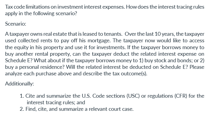 Solved Tax code limitations on investment interest expenses. | Chegg.com