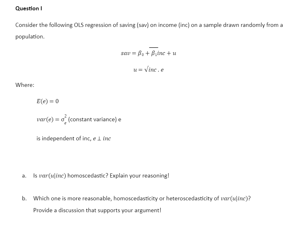 Solved Consider the following OLS regression of saving (sav) | Chegg.com