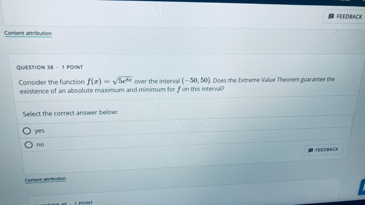 Solved Does the Extreme Value Theorem guarantee the | Chegg.com