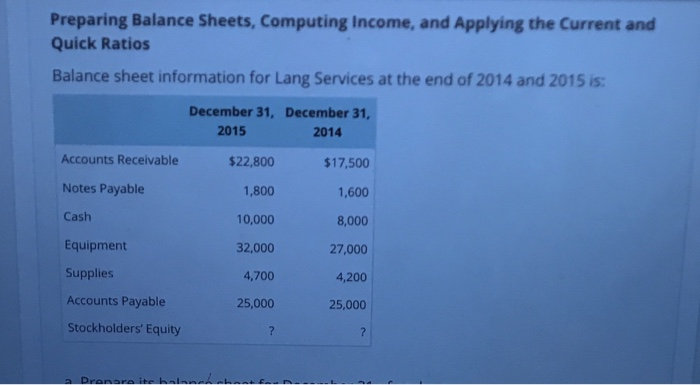 Preparing Balance Sheets, Computing Income, and | Chegg.com
