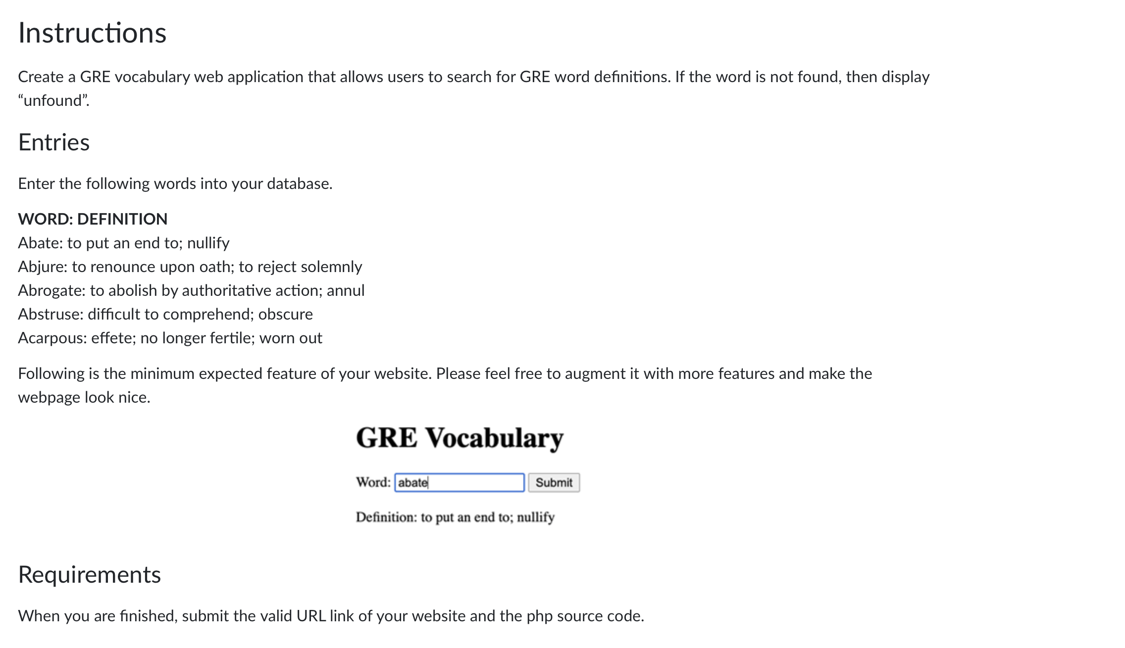 Solved Instructions Create a GRE vocabulary web application | Chegg.com