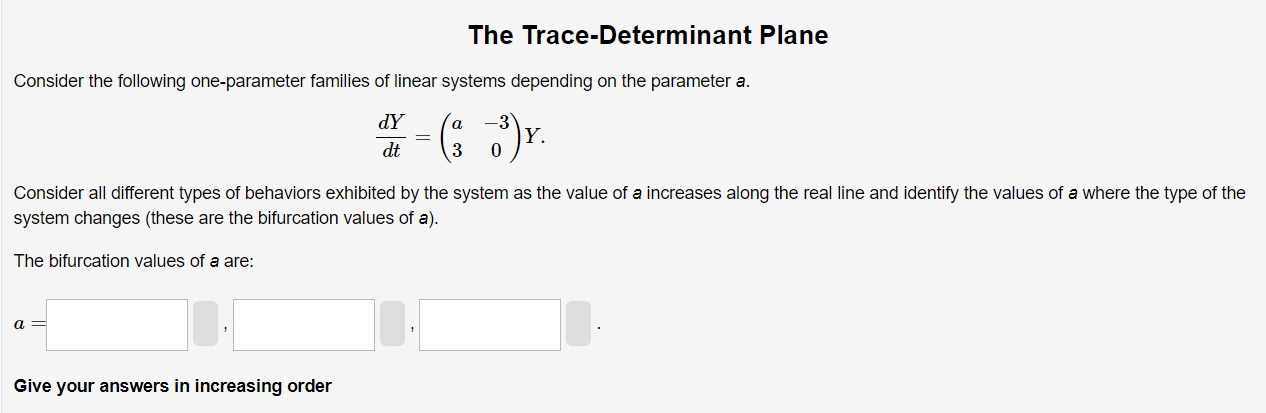 Solved The Trace-Determinant PlaneConsider the following | Chegg.com
