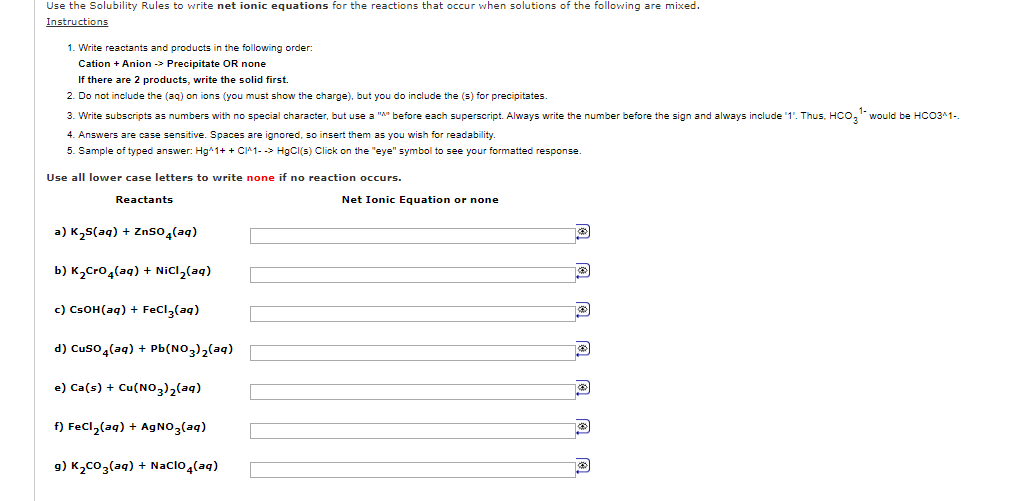 Solved Use the Solubility Rules to write net ionic equations | Chegg.com