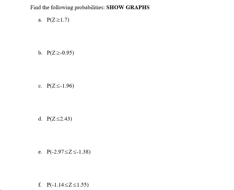 Solved Find the following probabilities: SHOW GRAPHS a. | Chegg.com