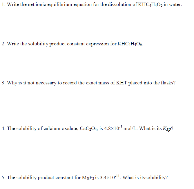 Solved 1. Write the net ionic equilibrium equation for the | Chegg.com