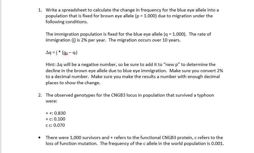 1. Write a spreadsheet to calculate the change in | Chegg.com