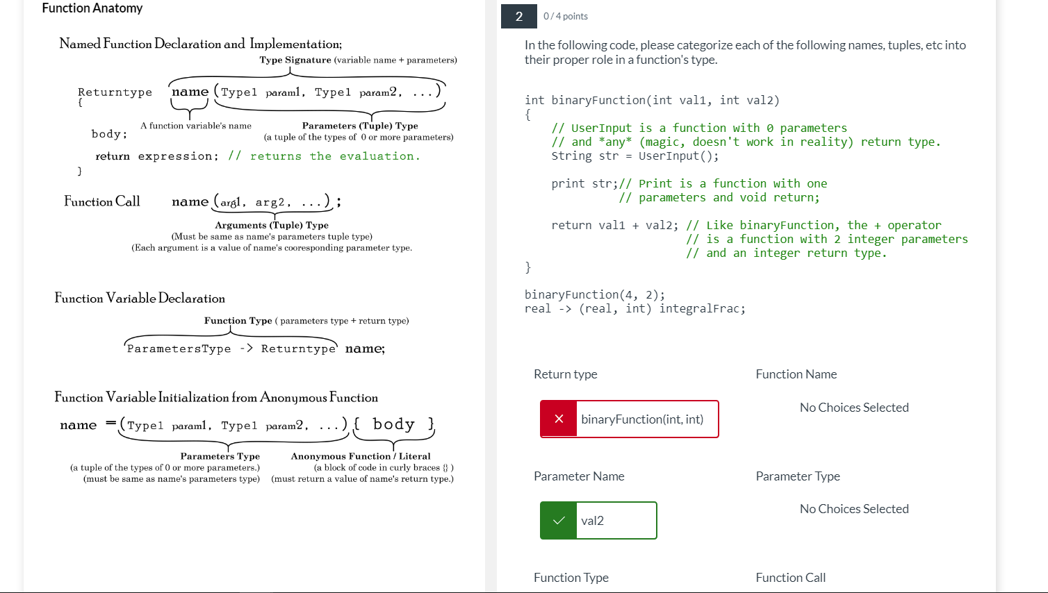 Solved Function Anatomy 2 0/4 points Named Function | Chegg.com