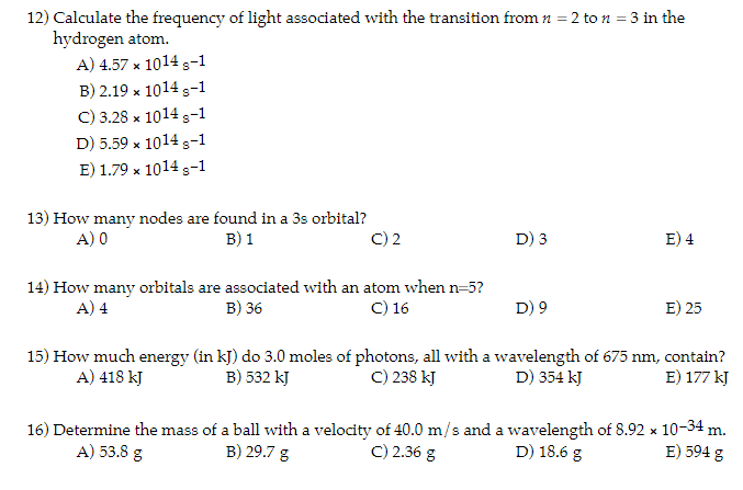 Solved 12) Calculate the frequency of light associated with | Chegg.com