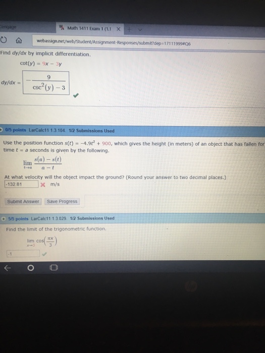 Solved Math 141|Exam 1 (1.1 × + v 0仚 17111999 06 Find dy/dx | Chegg.com