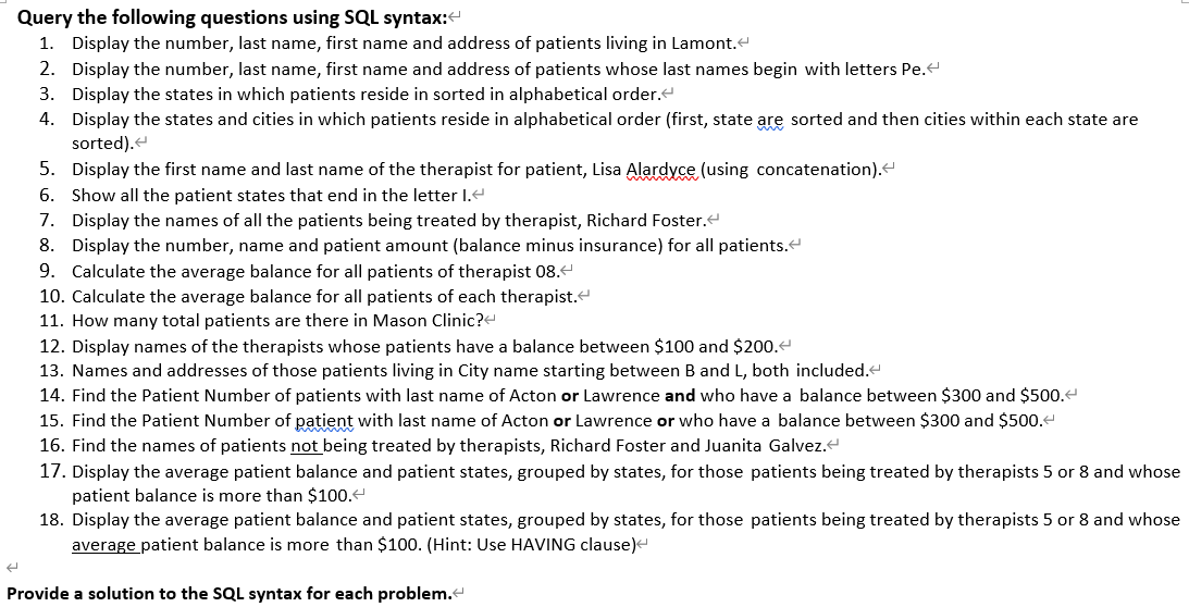 Solved Mason Clinic case study: Mason Clinic located in CA | Chegg.com