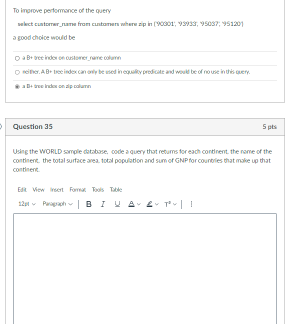 Solved To improve performance of the query select | Chegg.com