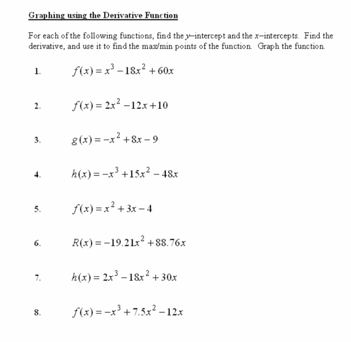 Solved Graphing using the Derivative Function For each ofthe | Chegg.com