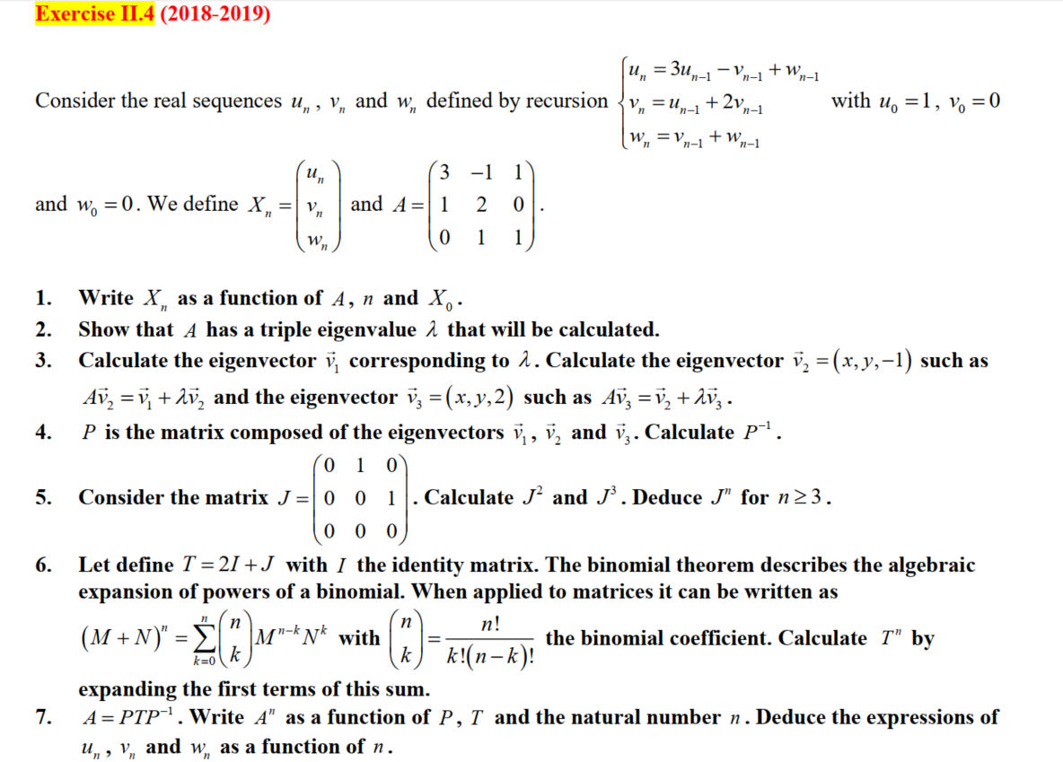 Solved Exercise II.4 (2018-2019) un In 30 ,-1 - Vn-1 + Wn-1 | Chegg.com
